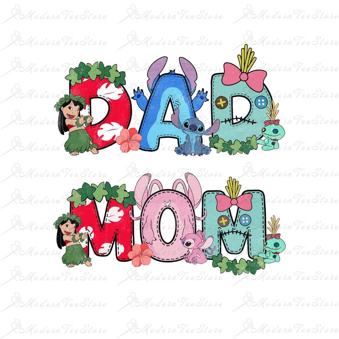 Stitch Dad and Mom Bundle Png, Dad Mom Png, Birthday Boy Family, Vacay ...