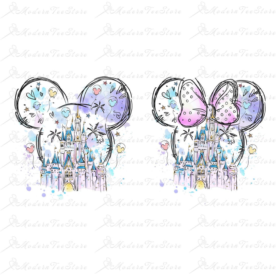 Bundle Mouse Ear Castle Png, Watercolor Castle Png, Retro Colorful ...