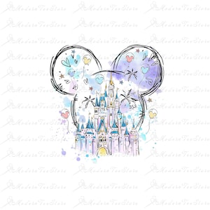 Bundle Mouse Ear Castle Png, Watercolor Castle Png, Retro Colorful ...