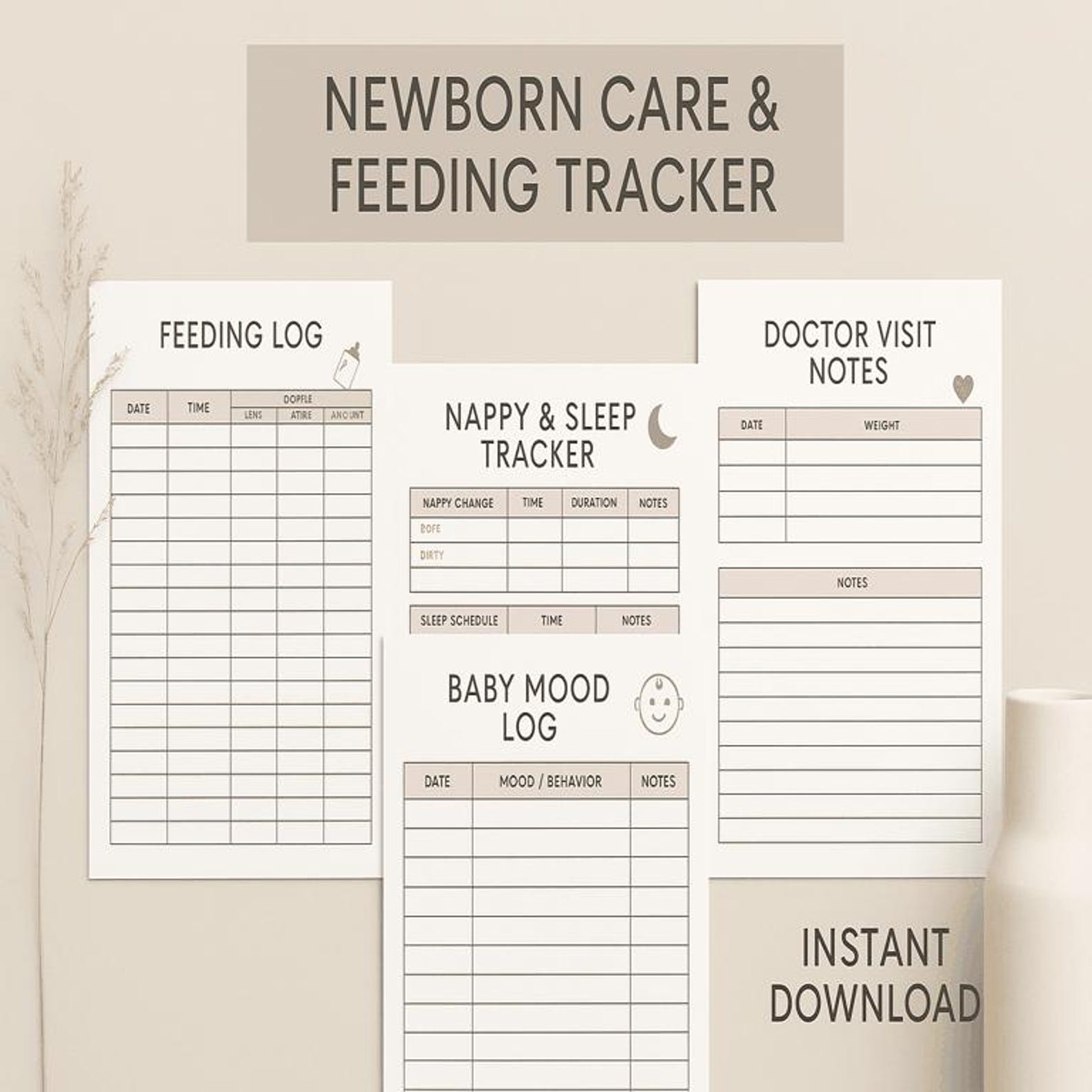Newborn Care & Feeding Tracker – Baby Log Printable PDF | Track ...