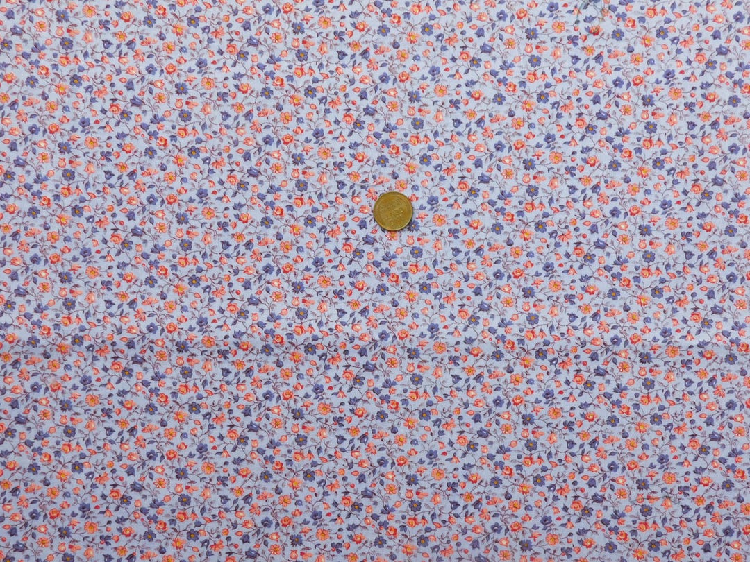 Vintage Calico Fabric 1960s/70s Purple Small Floral Cotton 38 Long X 42 ...