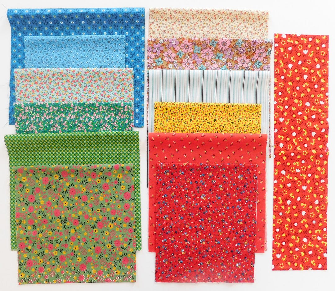 Vintage Calico Fabric Scraps Lot 12 Large Pcs 1960s/70s 18 Long X 7-10 ...