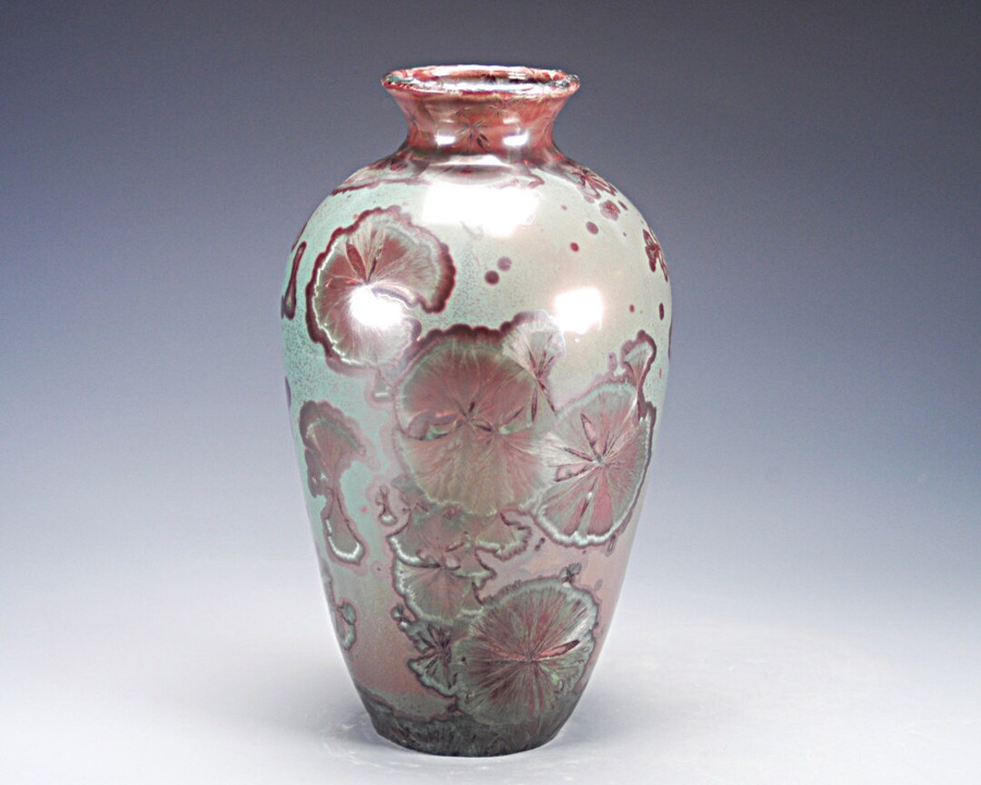Ceramic Vase Red Green Crystalline Glaze On High Fired Porcelain