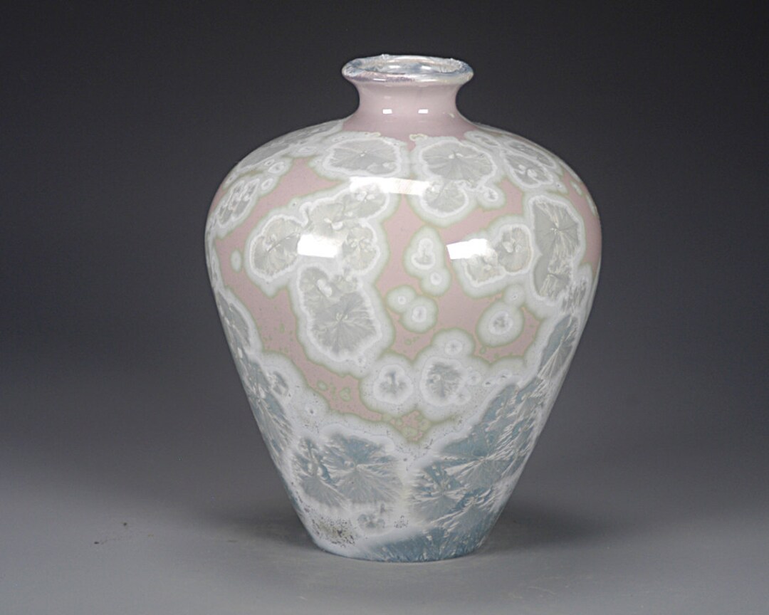 Ceramic Vase Purple, White Crystalline Glaze on High-fire Porcelain ...