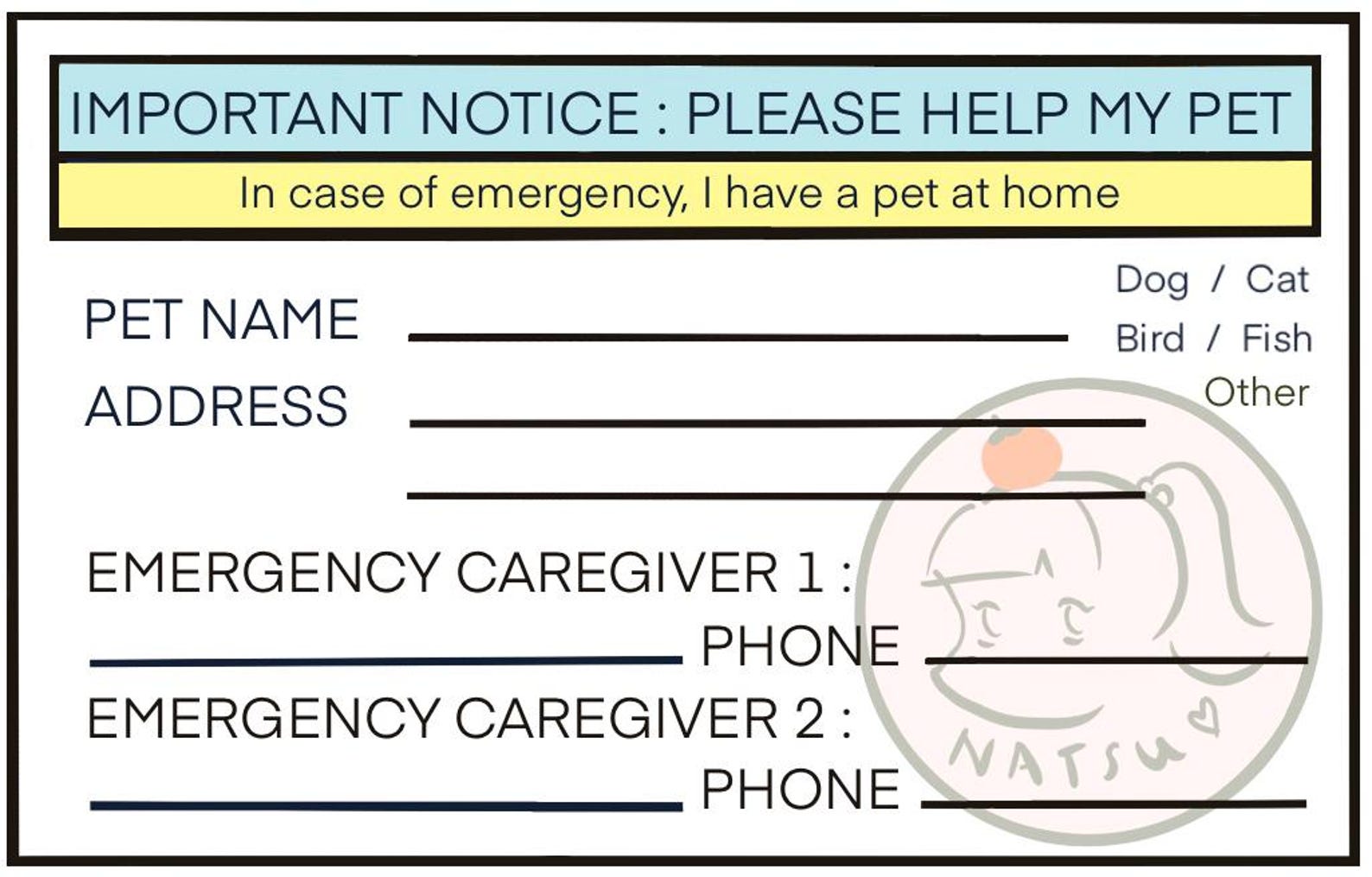 Pet Emergency Wallet Card | Printable PDF at Home Template for Contact ...