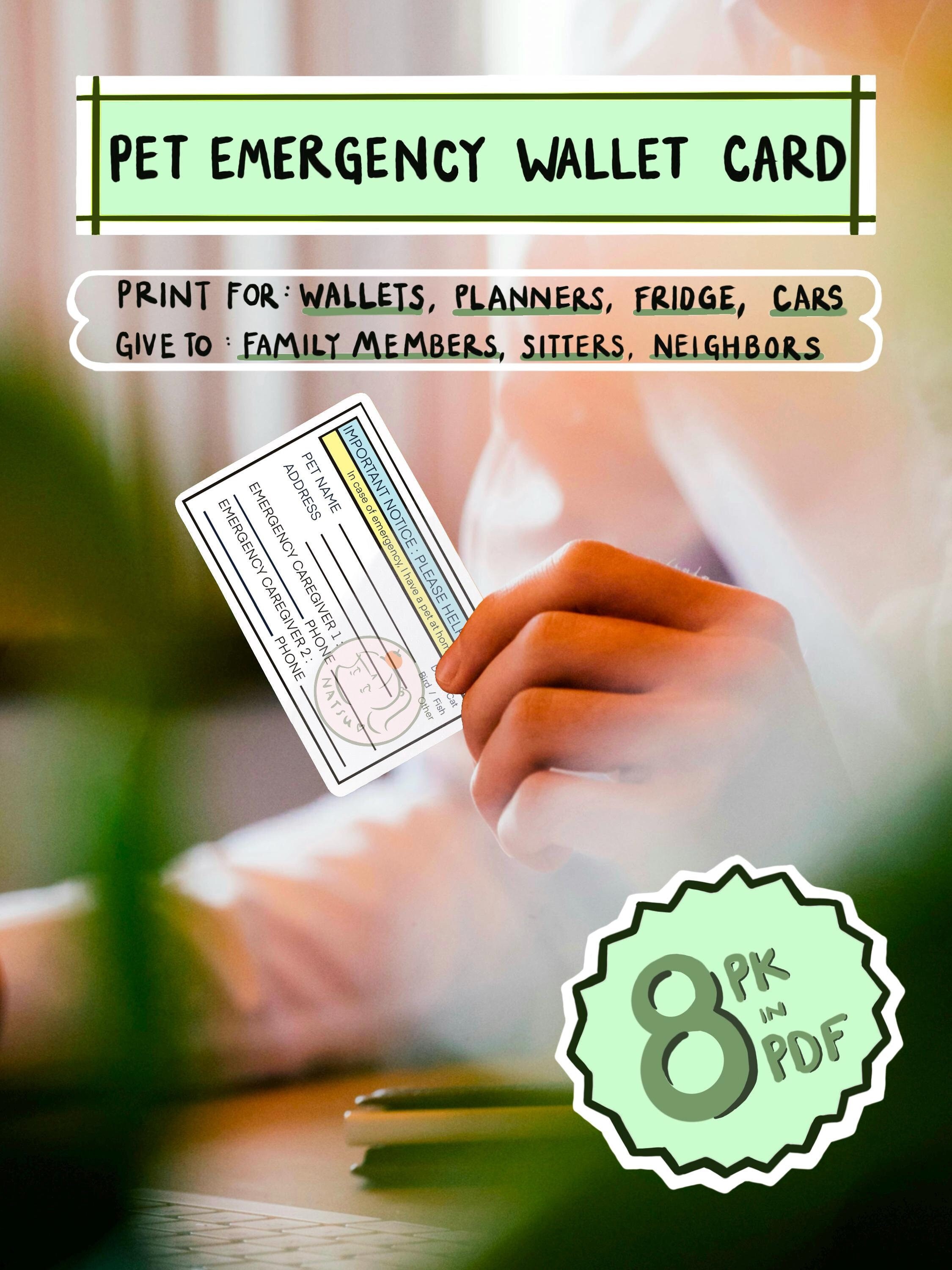 Pet Emergency Wallet Card | Printable PDF at Home Template for Contact ...
