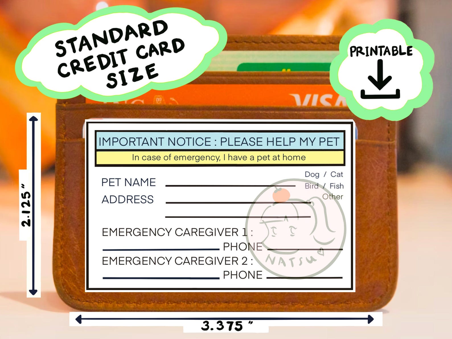 Pet Emergency Wallet Card | Printable PDF at Home Template for Contact ...