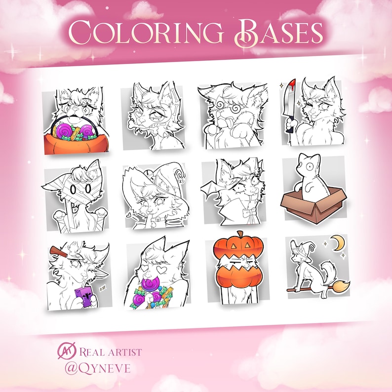 Halloween Female Furry YCH Bases Pack | Art Emotes Sticker Telegram ...