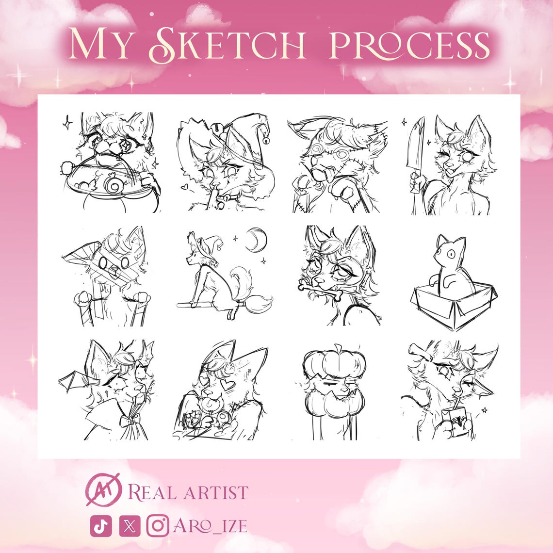 Halloween Female Furry YCH Bases Pack | Art Emotes Sticker Telegram ...