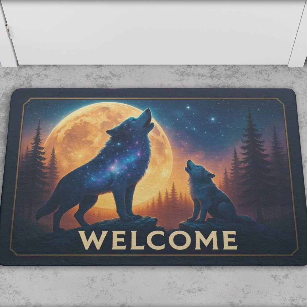 Welcome Mat With Howling Wolf – Mystical Doormat With Full Moon ...