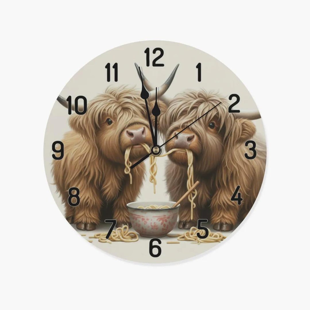 Highland Cattle Wall Clock – Round Clock With a Cute Cow Motif – Rustic ...