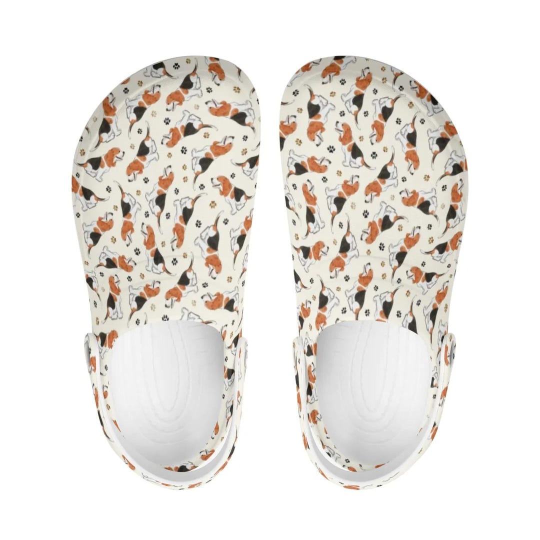 Beige Beagle Clogs Dog Pattern Sandals for Women, Men & Girls Dog Motif ...