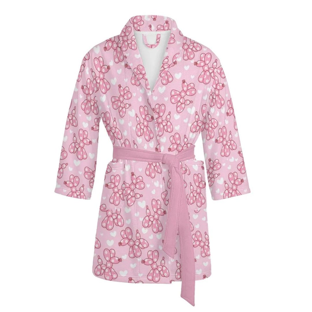 Pink Bathrobe for Women – Funny Dressing Gown With Heart and Balloon ...