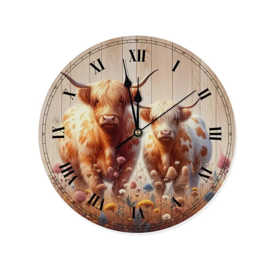 Highland Cow Wall Clock Scottish Highland Cattle Wooden Clock for ...