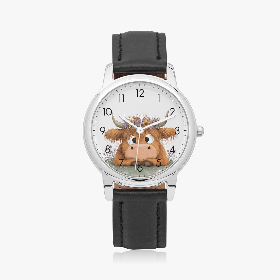 Highland Cow Watch for Women & Children – Leather Strap, Wristwatch ...