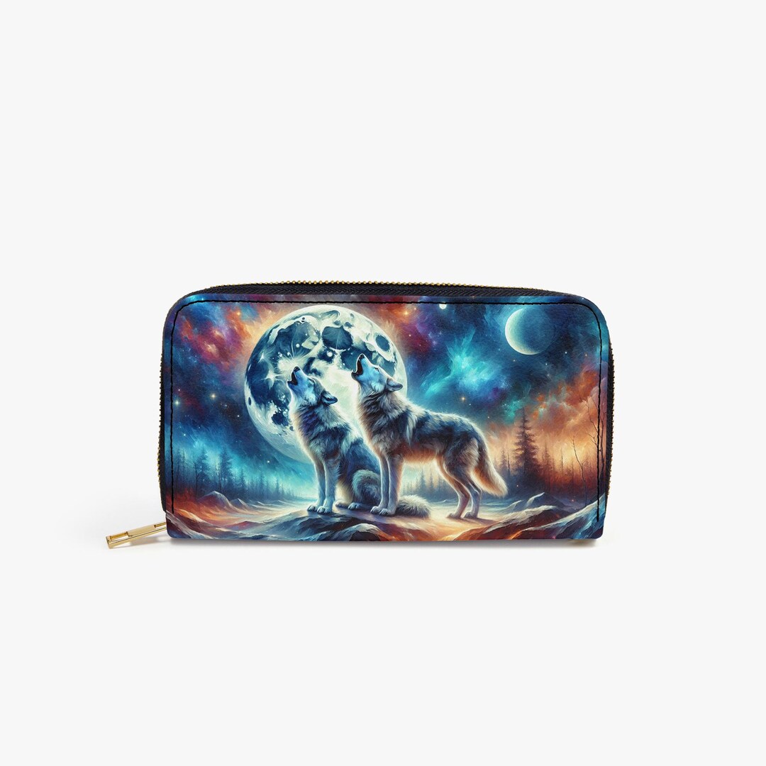 Wolf Wallet Women – Mystical Galaxy Wallet With Wolves and Moon – Boho ...