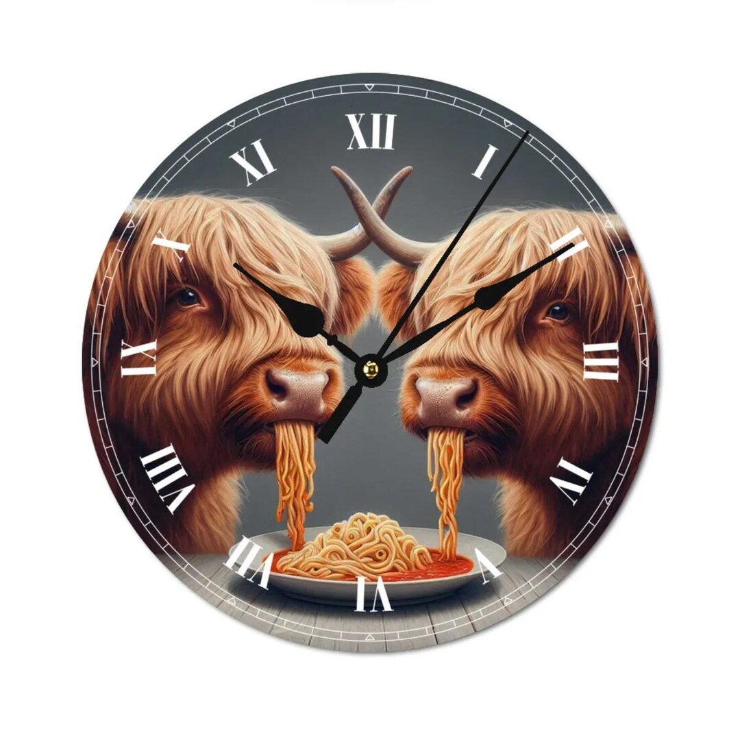 Highland Cow Wall Clock, Wooden Kitchen Clock, Funny Wall Clock ...