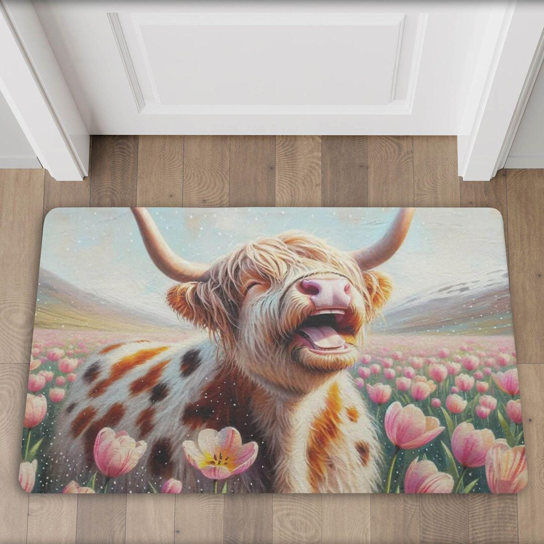 Unusual Doormat Highland Cow, Doormat, Washable Dirt Trap Mat, Front ...