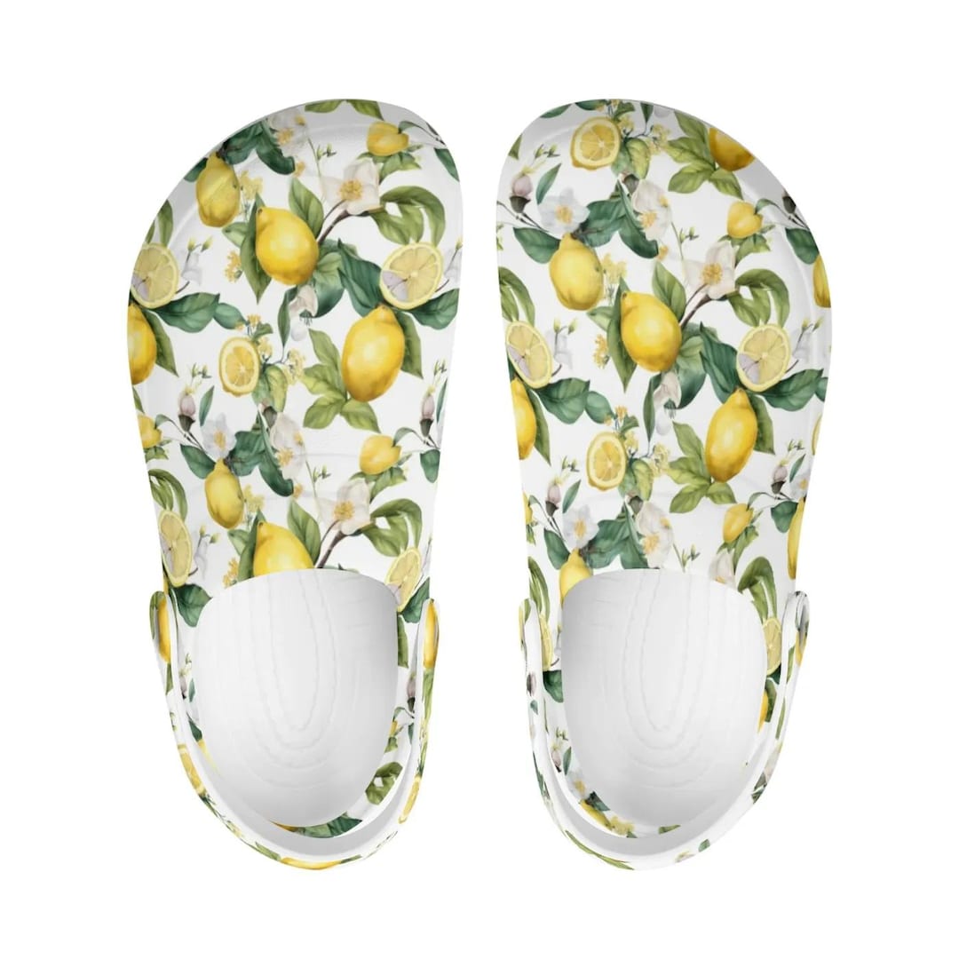 Women's and Men's Clogs With Lemon Pattern, Citrus Lemon Design Sandals ...