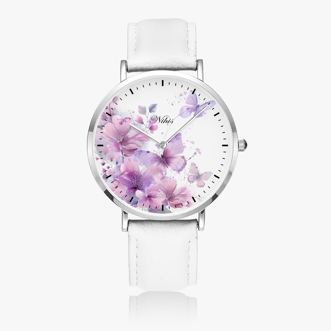Modern Ladies Watch With Leather Strap Butterflies Butterfly Wristwatch ...