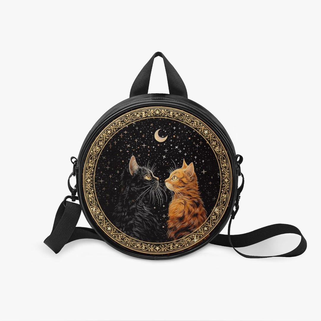 Mystical Cat Shoulder Bag • Round Crossbody Bag With Black and Red Cat ...