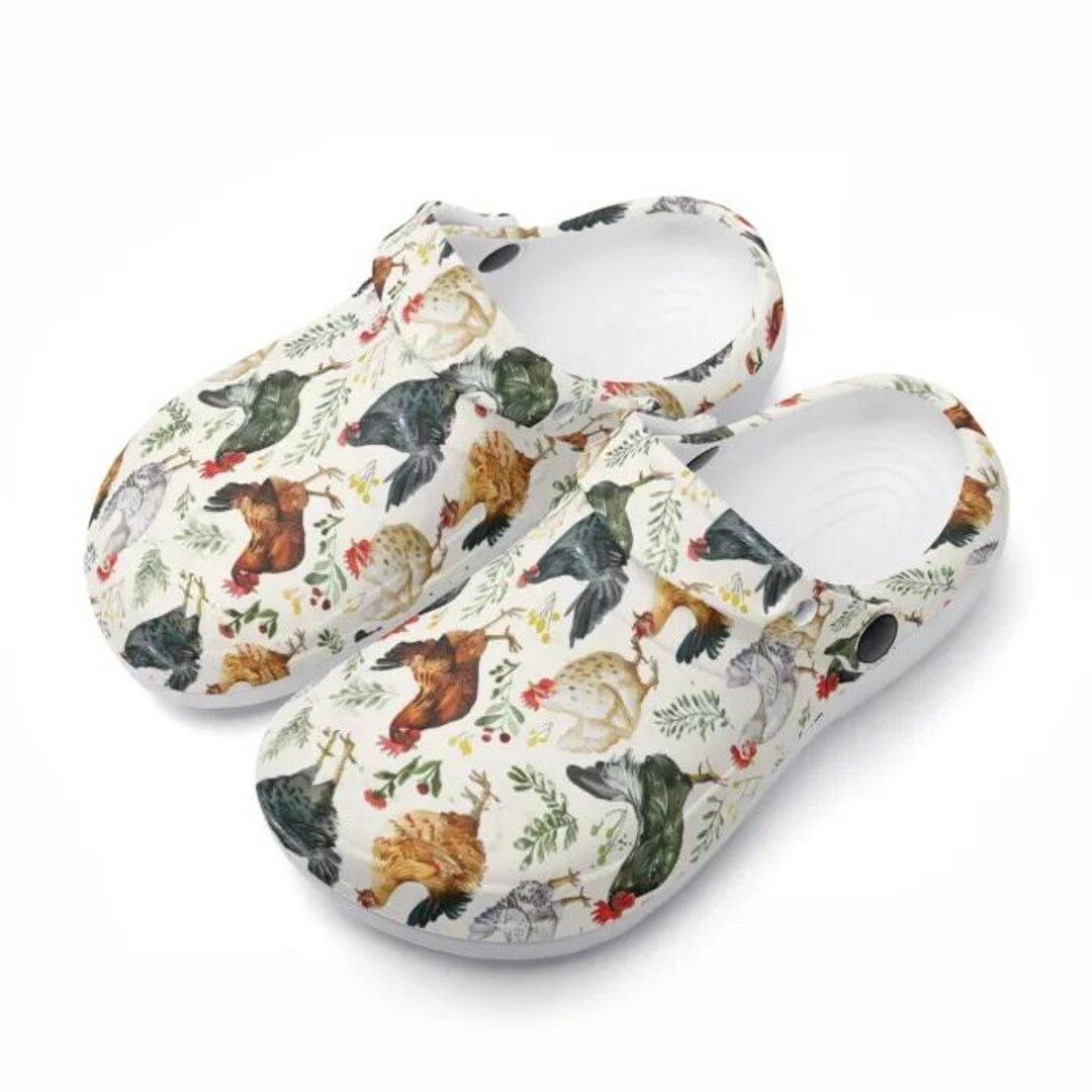 Summer Ladies Clogs Chicken Print, Garden Clogs With Pattern, Garden ...