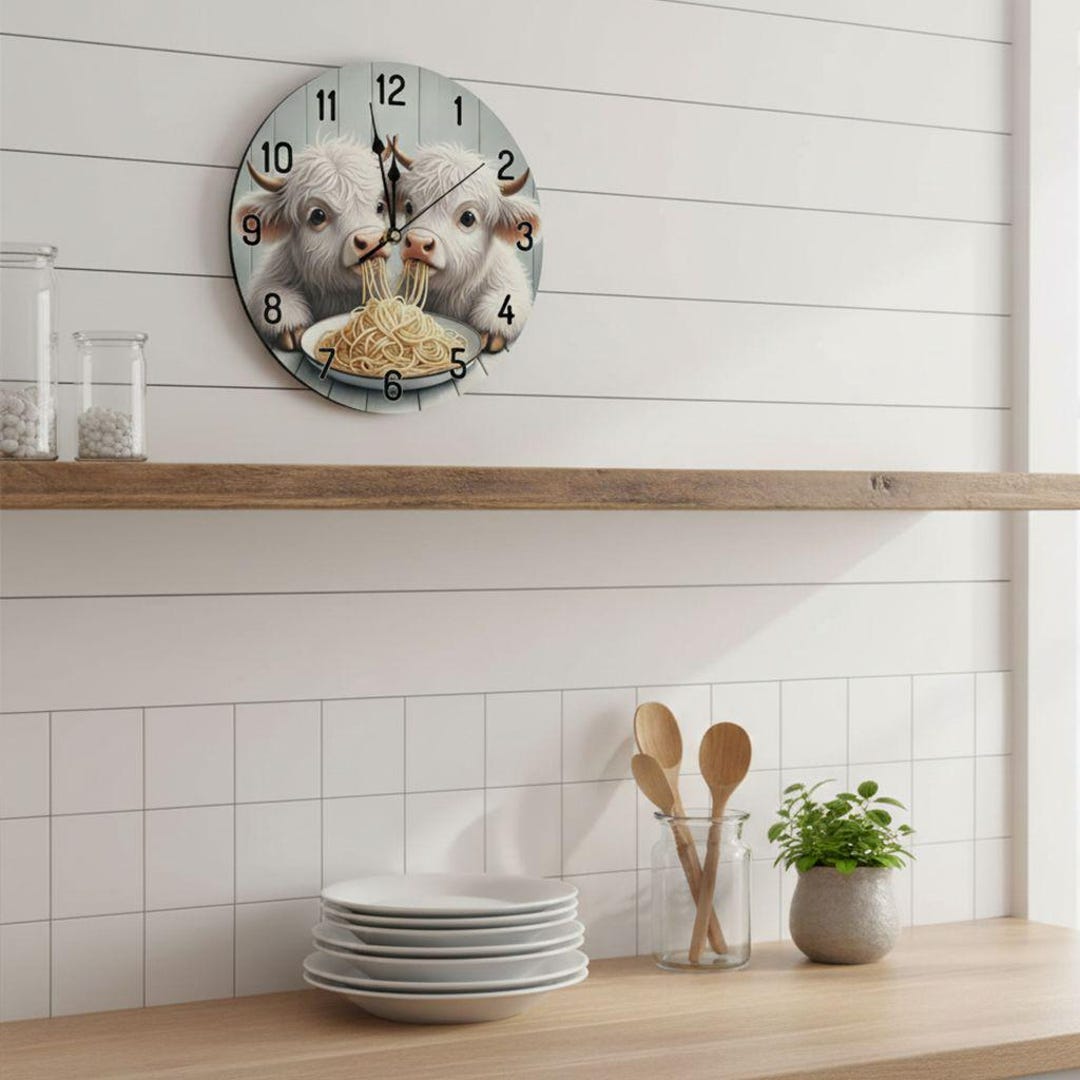 Funny Kitchen Wall Clock With Baby Cows – Spaghetti Eater Clock ...