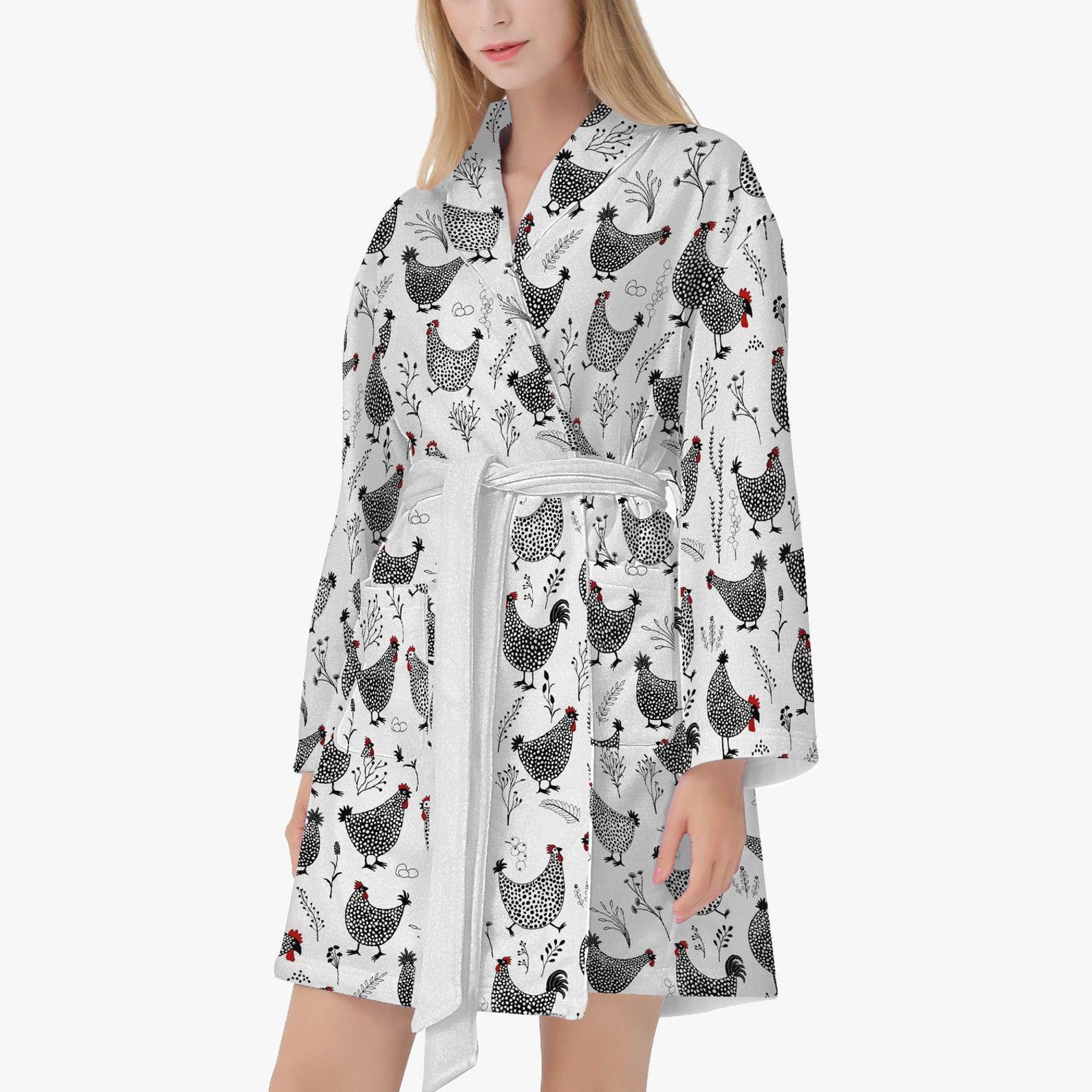 Cozy Chicken Design Bathrobe for Women | Chicken Pattern Dressing Gown ...