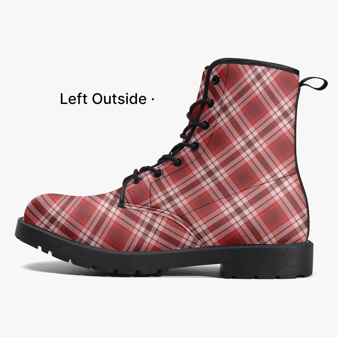 Red Ladies Leather Boots With Laces, Checked Design Autumn Winter Ankle ...