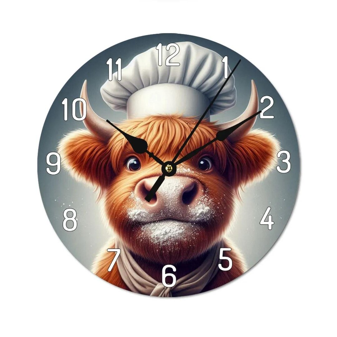 Funny Highland Cow Kitchen Clock | Wooden Wall Clock for the Bakery ...