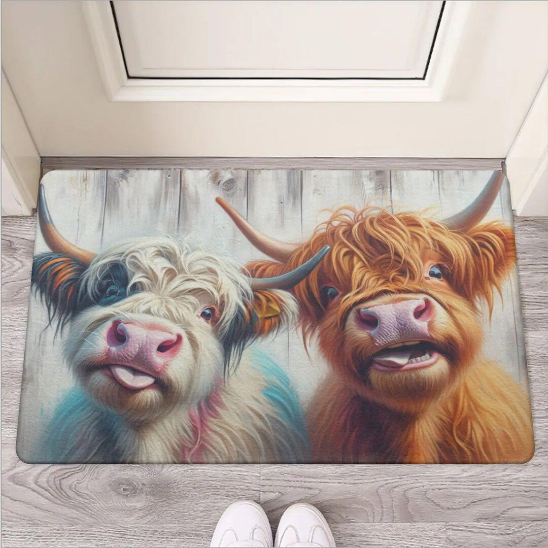 Highland Cow Doormat, Funny Farm Doormat, Doormat With Cow Motif ...