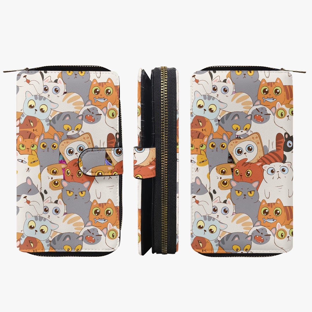 Funny Cartoon Cat Wallet, Cat Design Wallet, Kawaii Purse, Cat Motif ...
