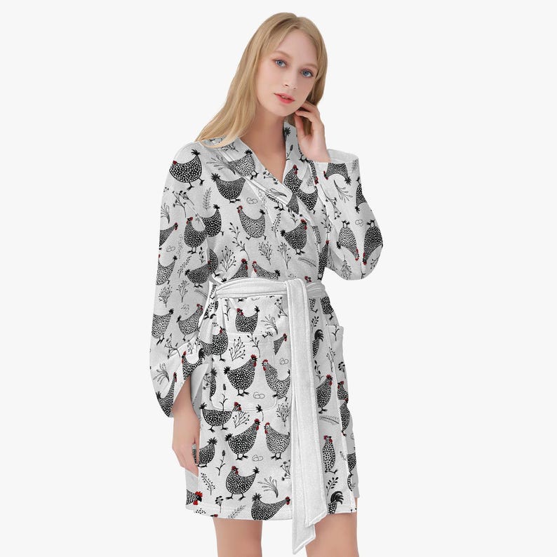 Cozy Chicken Design Bathrobe for Women | Chicken Pattern Dressing Gown ...