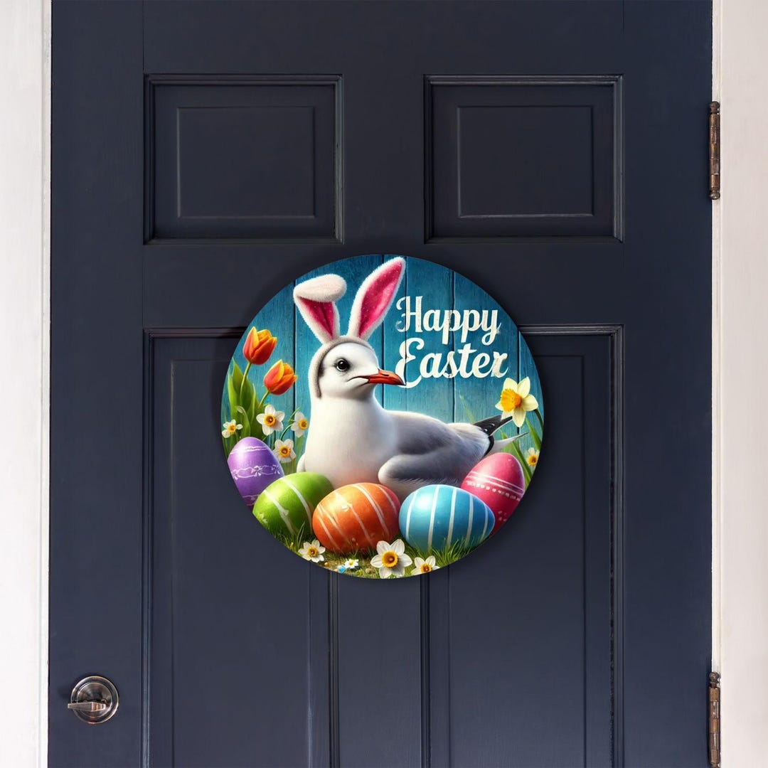 Easter Sign Happy Easter, Maritime Door Sign With Seagull, Rustic ...