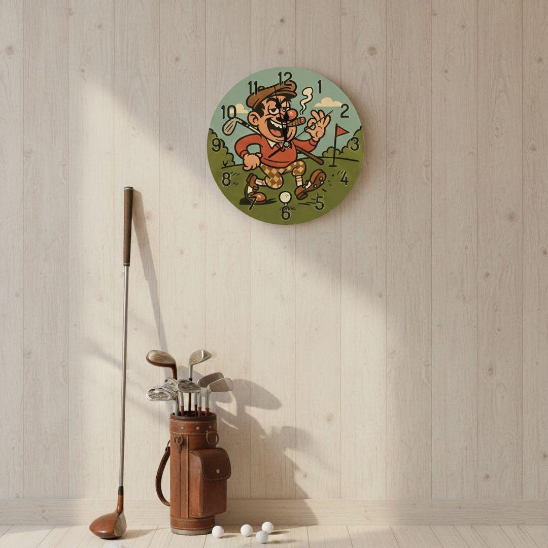 Vintage Golf Wall Clock for Men – Funny Golf Clock in Retro Cartoon ...