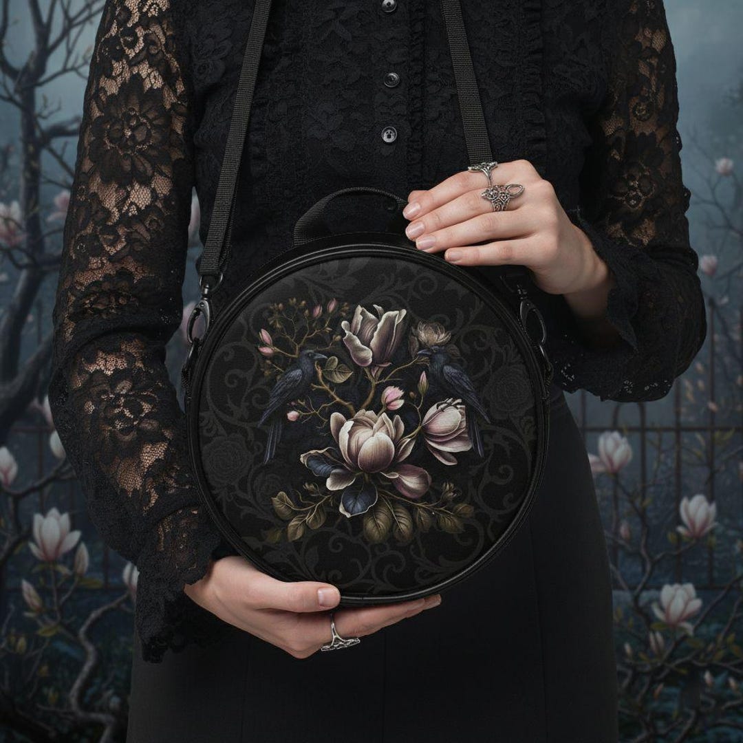 Gothic Crow Bag – Dark Floral Crossbody Bag Black Vintage – Crow ...