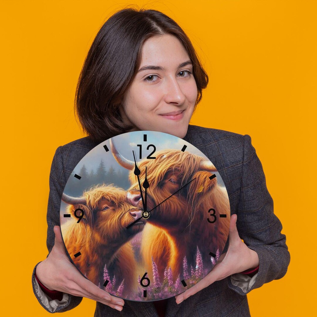 Highland Cow Wall Clock, Silent Wooden Clock, Country Style Kitchen ...