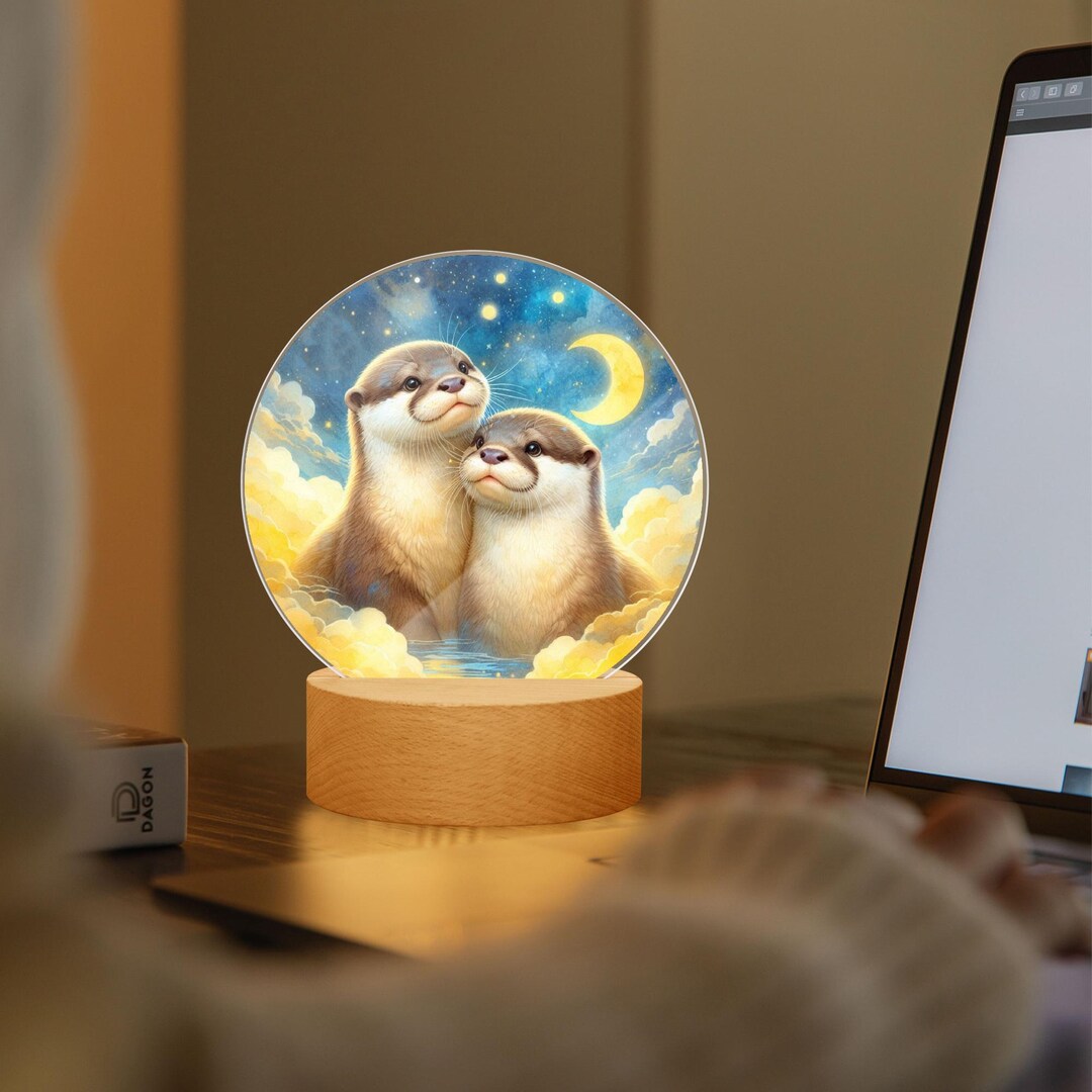 Night Light Otter, Acrylic Night Light Moon, LED Night Lamp Children's ...