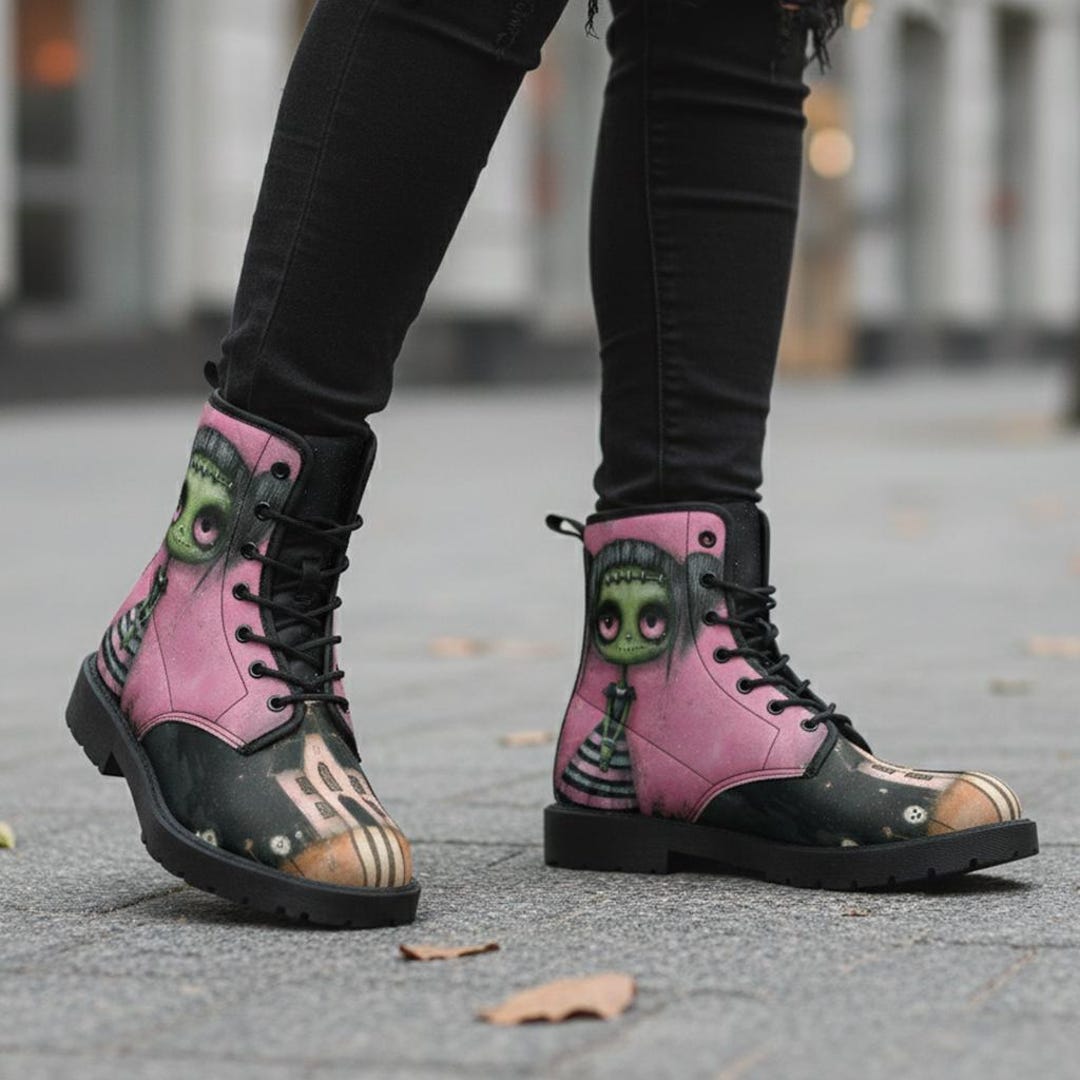 Gothic Art Boots Zombie Girl – Alternative Boots Pink Black – Horror ...
