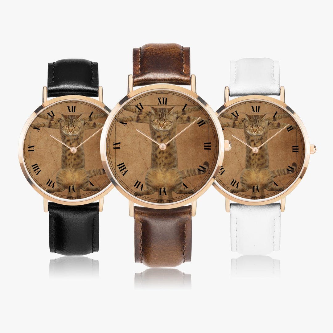 Crazy Ladies Watch Leonardo Da Vinci - Cat, Funny Cat Wristwatch With ...