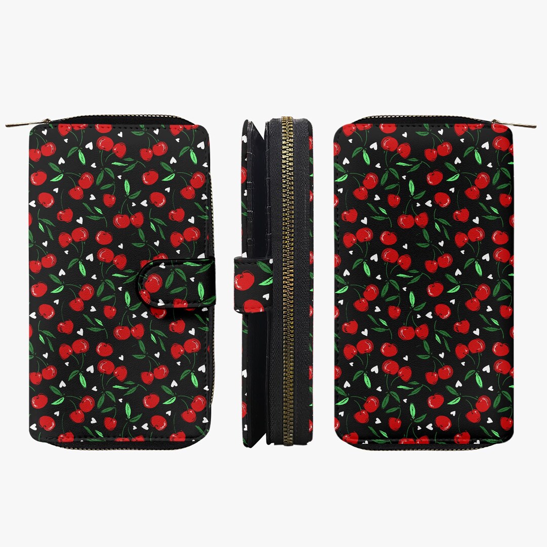 Black Ladies' and Girls' Wallet With Cherry Design | Fruit Leather ...