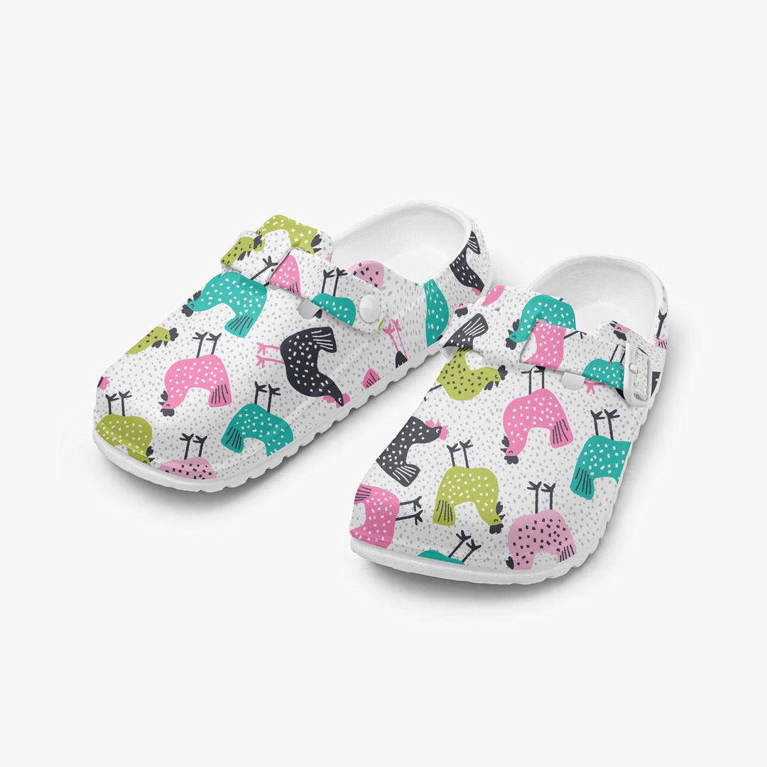 Colorful Clogs With Chicken Motif, Work Clogs With Chickens, Nursing ...