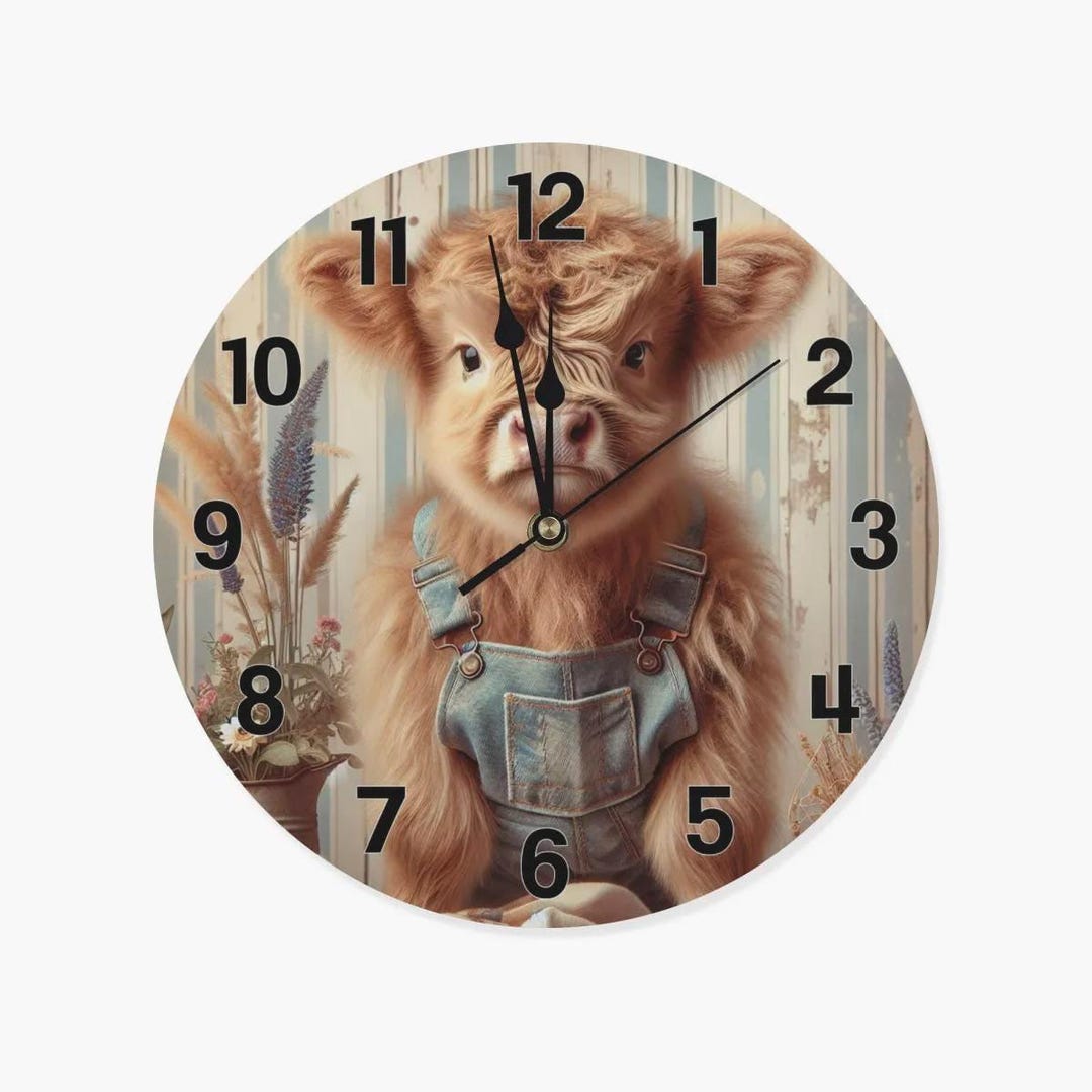 Highland Calf Wall Clock, Funny Cow Clock in Farmhouse Style, Original ...