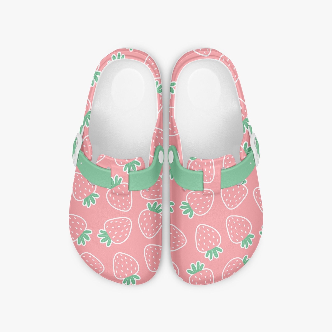 Pink Strawberry Clogs for Women, Summer Nursing Work Clogs, Colorful ...