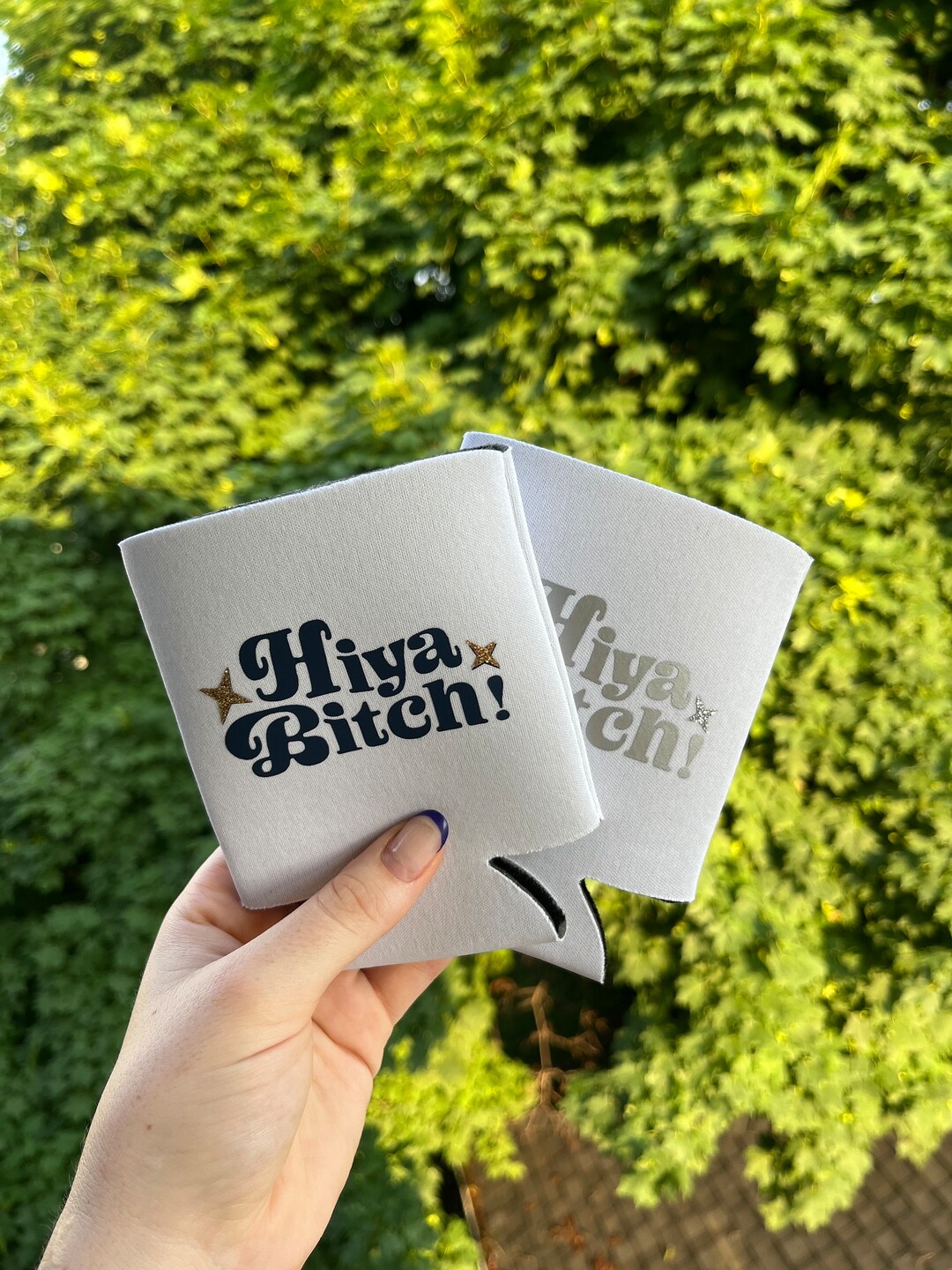 Hiya B*tch Cute Coozie Sparkle Star Metallic Insulated Can Cooler Drink ...