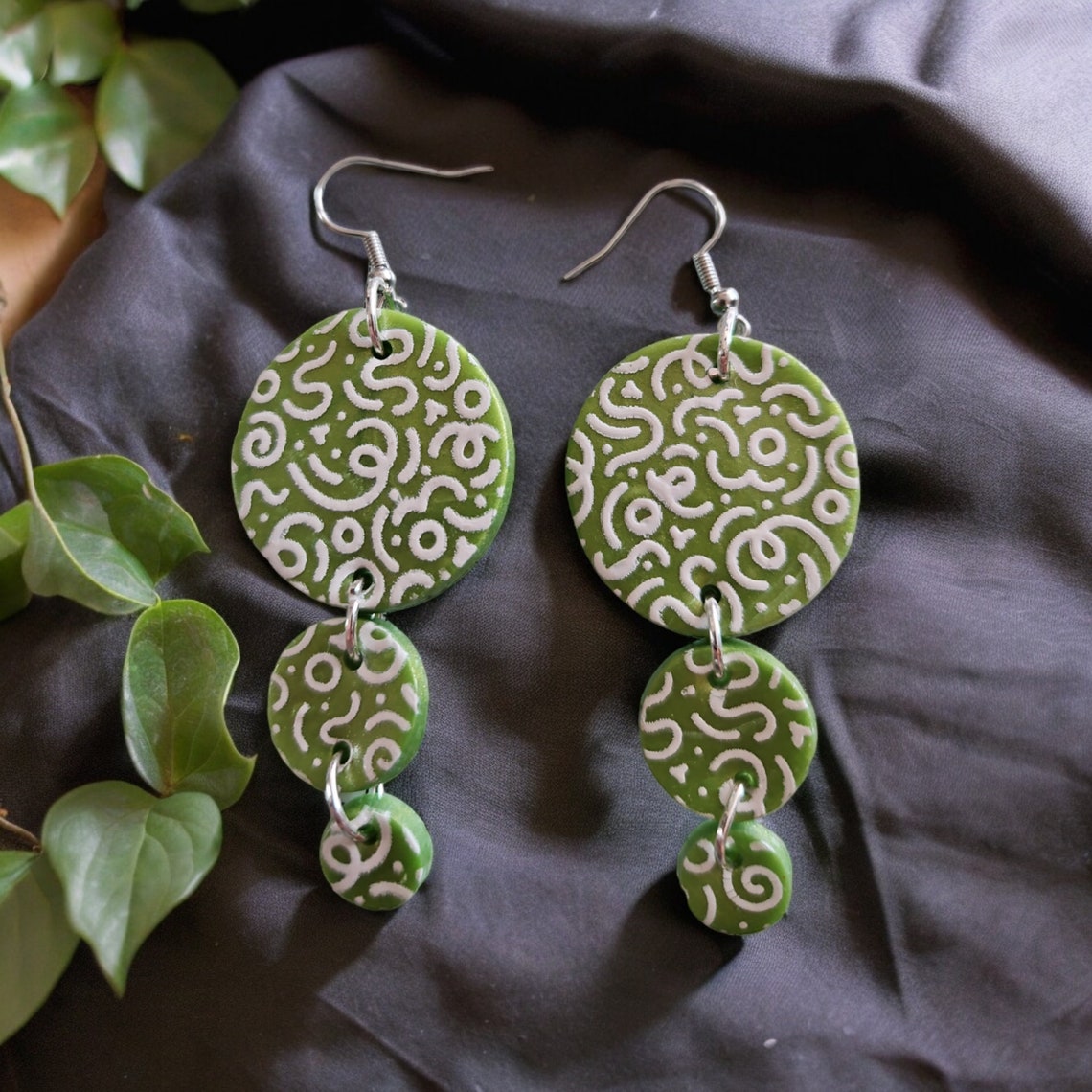 Olive Green Polymer Clay Dangle Earrings, Painted Clay Earrings ...