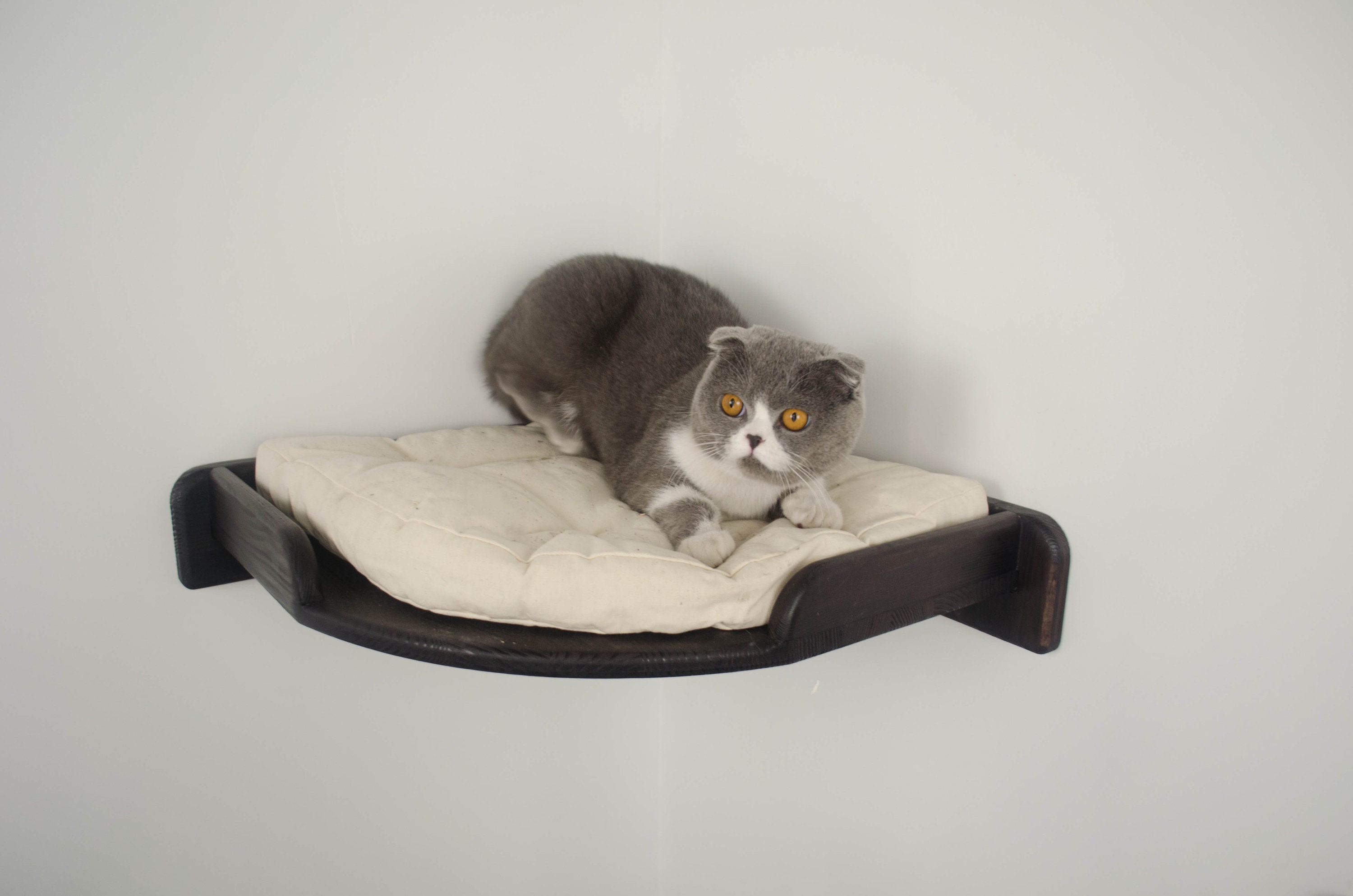 Wood Cat Wall Hanging Corner Bed, Corner Cat Shelf, Cat Wall Furniture ...