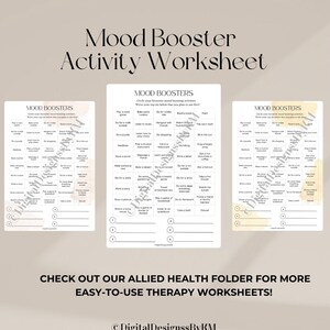 Mood Boosting Activity Worksheet, Mental Health Worksheet, Activity ...
