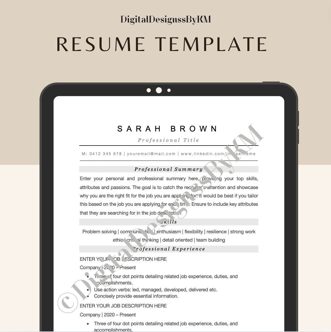 Resume Template for Word, Google Docs, Professional Resume Template ...