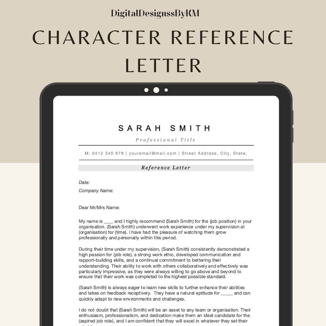 Character Reference Letter Template for Word and Google Docs - Etsy